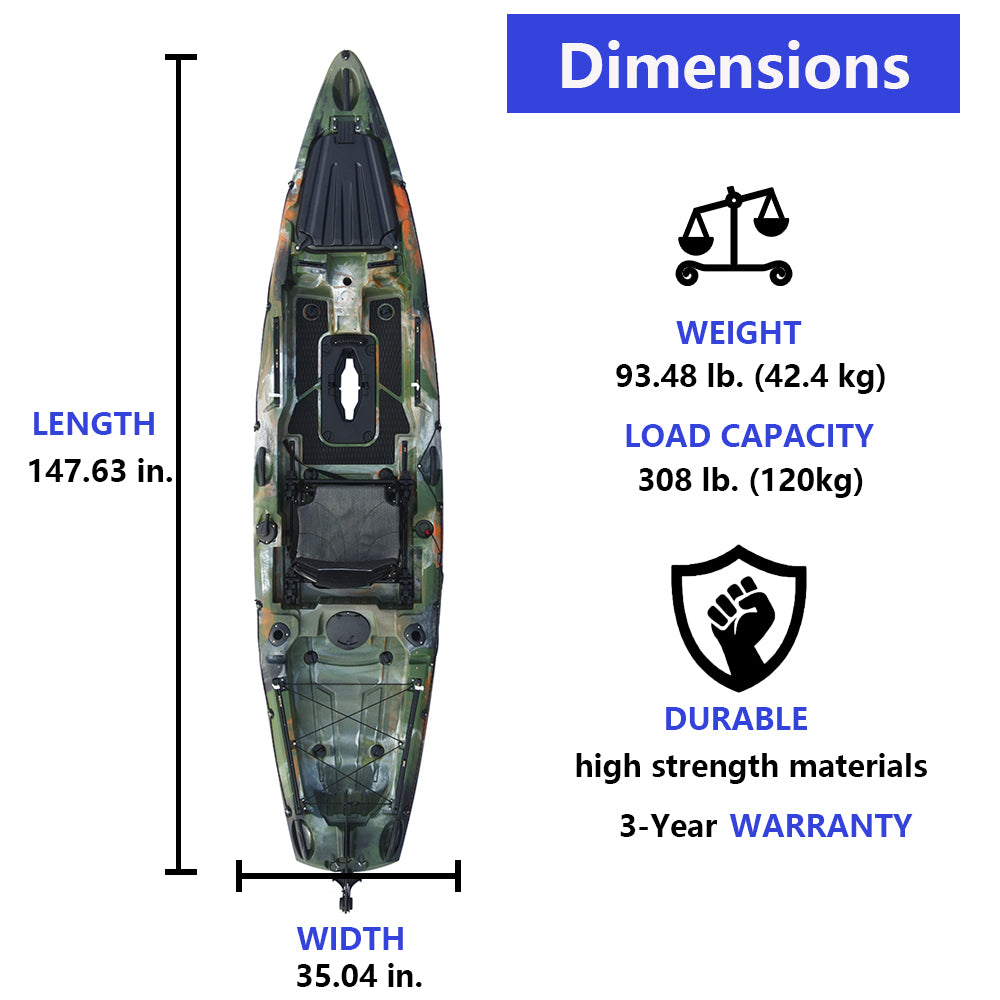 12.5FT full-featured pedal Kayak, single seat, foot rudder control sys ...